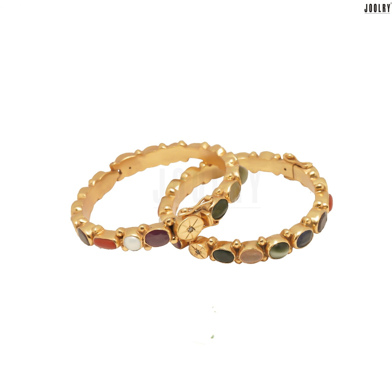 Navratna Sterling Silver Bangle – JoolryIndia